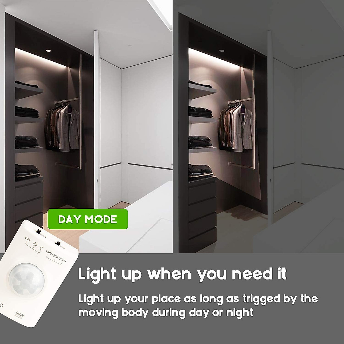 Amagle LED Motion Sensor Strip Closet Light USB Rechargeable Dual Mode PIR Activated Under Bed Counter Cabinet Lighting Staircase Stair Night Lights for Indoor Bedroom Kitchen Hallway White 3.2FT