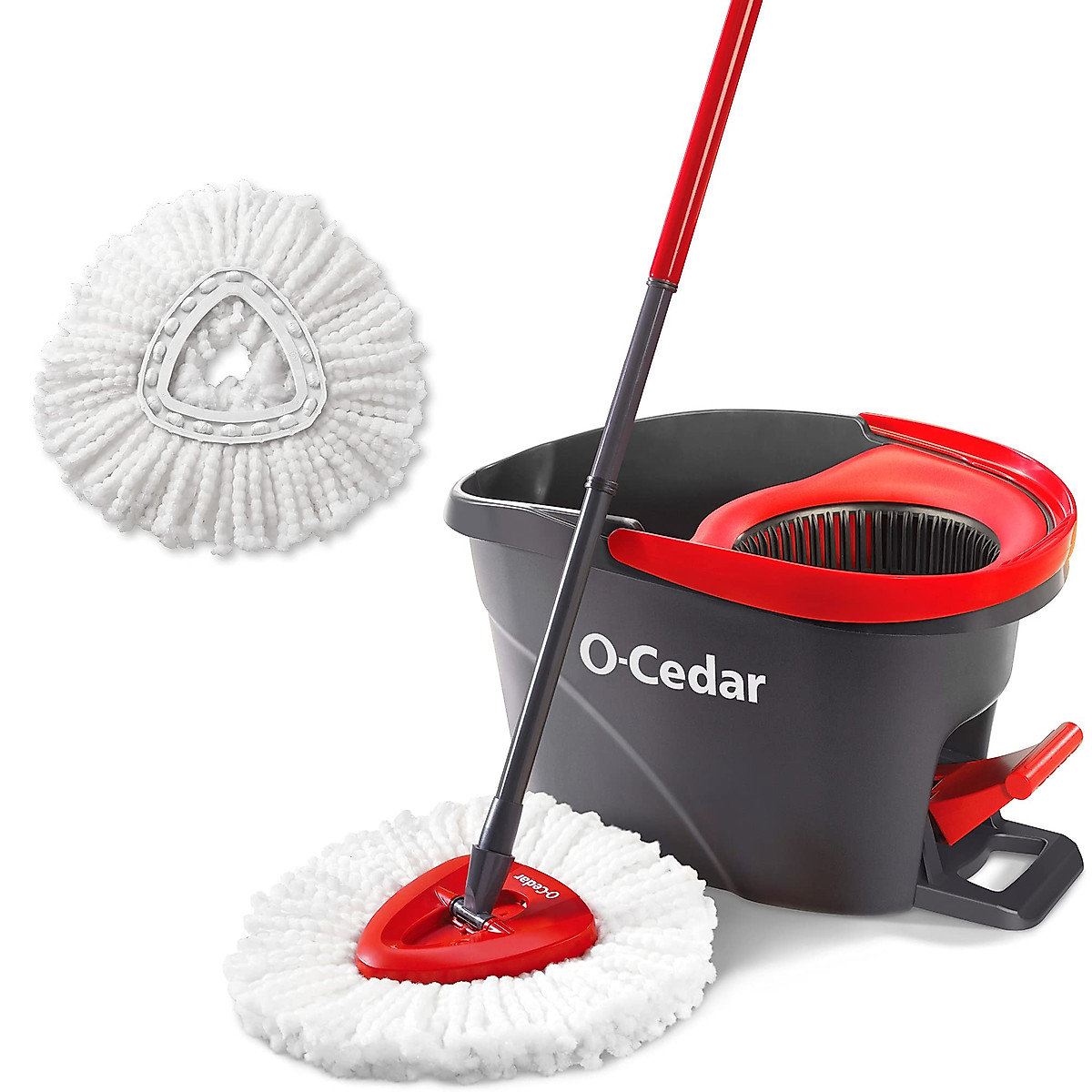 O-Cedar Easywring Microfiber Spin Mop & Bucket Floor Cleaning System with 1 Extra Refill,Red/Gray and O-Cedar Pet Pro Broom & Step-On Dustpan PowerCorner, Red Bundle