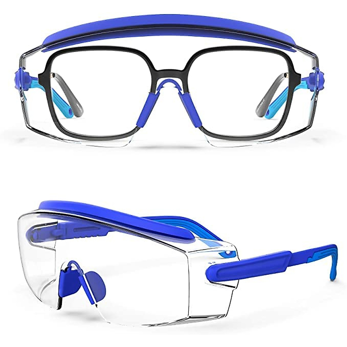 MEIGIX Anti Fog Safety Glasses Safety Goggles Over Glasses Protective Glasses with Anti Scratch Lenses Adjustable Frame And Temples,Clear, Lab Eyewear Goggles for men & Women(Blue 1 Pair)