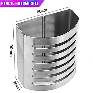 Sanpaint Magnetic Modern Pen and Pencil Holder, Metal Writing Utensil Storage Organizer for Kitchen, Locker, Home, or Office, 3.25" x 1.75" x 3.50", Brushed Stainless Steel