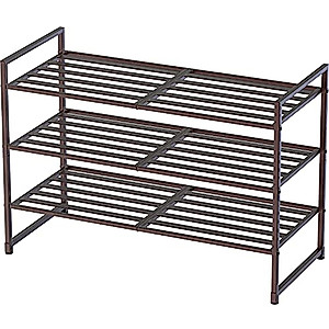Simple Houseware 3-Tier Stackable Metal Panel Shoes Rack, Bronze