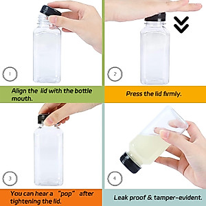 BAKHUK 36pcs 8oz Empty Plastic Juice Bottles with Lids, Reusable Clear Containers with Black Tamper Evident Caps for Juice, Milk and Other Beverages