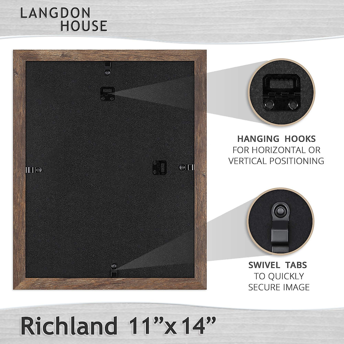 Langdon House 11x14 Picture Frames w/Mat to 8x10 (Rustic Brown, 6 Pack) Traditional Wood-Like Photo Frames for Any Décor Style, Richland Collection