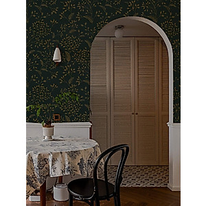 Heroad Peel and Stick Wallpaper Dark Green Contact Paper Gold Floral Wall Paper Modern Boho Removable Contact Paper for Cabinets Drawers Bedroom Self Adhesive Vinyl Papel Tapiz Para Pared 118" x 17.3"