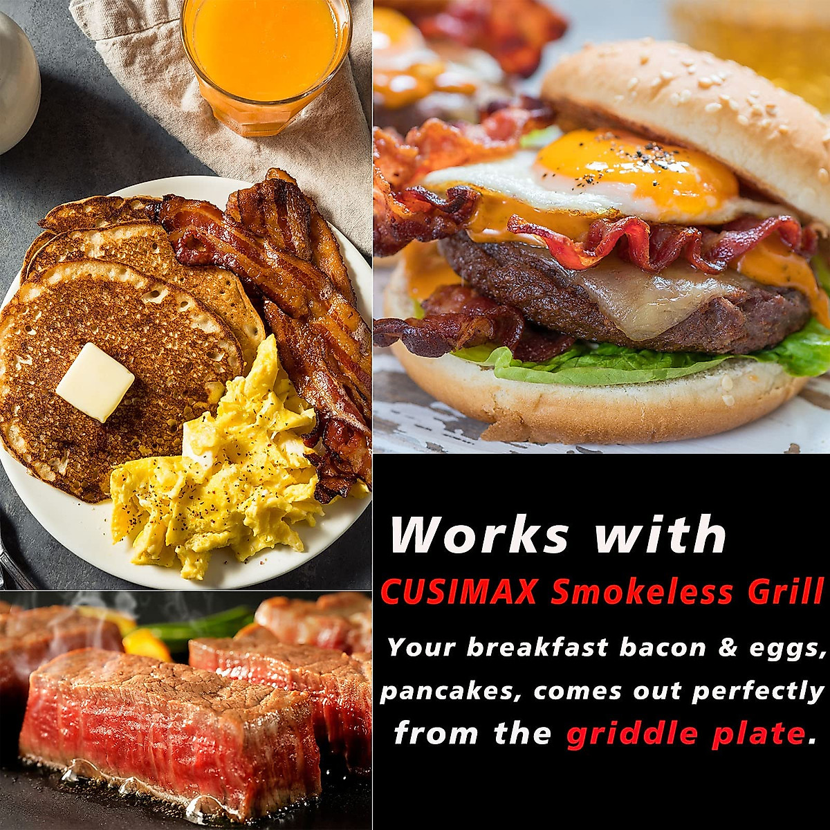 Smokeless Indoor Grill, CUSIMAX Electric Grill with Tempered Glass Lid, 1500 Indoor Grill & Flat Top Griddle for Cusimax Smokeless Grills, Pancake Griddle Plate, Dishwashe-safe, Blue