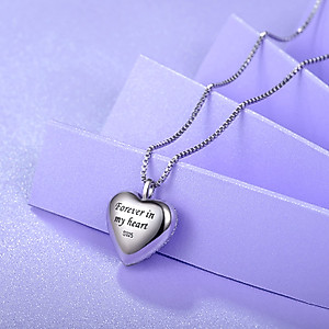 ACJFA Sterling Silver Urn Pendant Jewelry CZ Heart Cremation Necklace for Ashes Keepsake Memorial Jewelry for Women- Forever in My Heart(White)