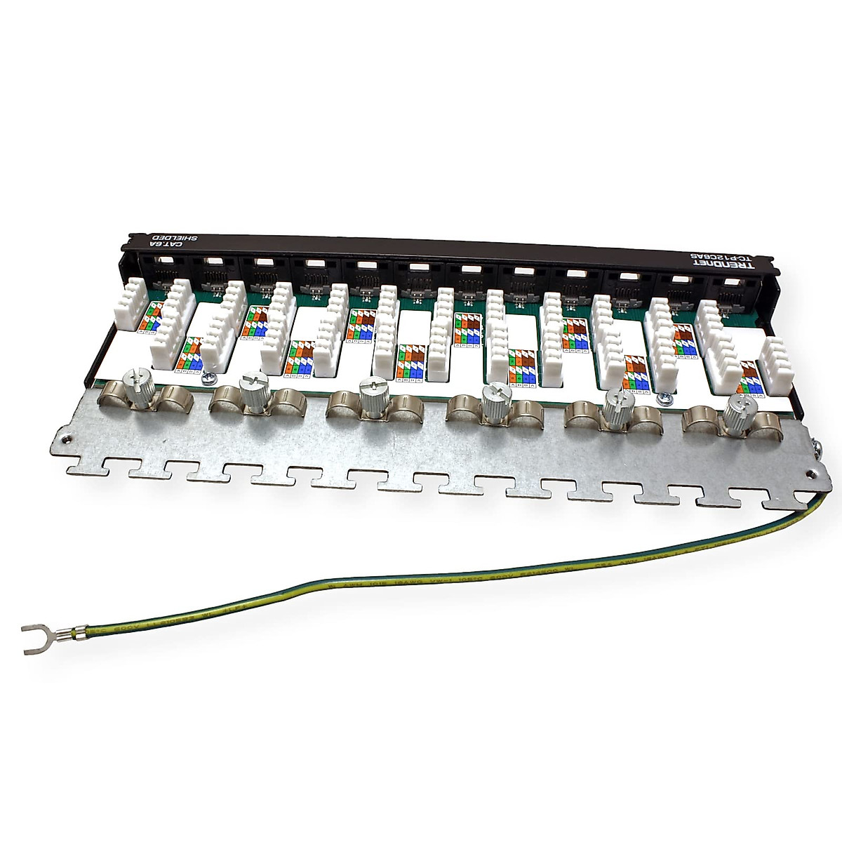 TRENDnet 12-Port Cat6A Shielded Patch Panel, 10G Ready, Cat5e,Cat6,Cat6A Compatible, Metal Housing, Color-Coded Labeling for T568A and T568B Wiring,Cable Management,Wall Mountable, Black,TC-P12C6AS