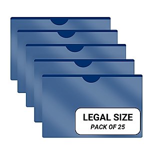 Doctor Stuff- 25 Pack, Vinyl Plastic Pocket File Folders Closed Sides, Legal Size, Clear Front Top Loading Job Jacket, Documents Holder for Office, High School and Medical Files, Navy Blue