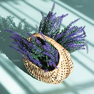 AUEAR, Artificial Lavender Flowers Plants Fake Shrubs Greenery Bushes Faux Plastic Purple Flower for Bouquet Home Wedding Garden Kitchen Indoor Outdoor Decor (12 Pack)