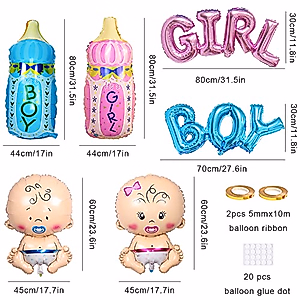 Xihuimay 6pcs Baby Boy Girl Party Balloons Helium Balloon Gender Reveal Balloon Baby Boy/Girl Blue/Pink Bottle Boy/Girl Letter Foil Balloon for It is a Boy/Girl Baby Shower Birthday Party Decoration