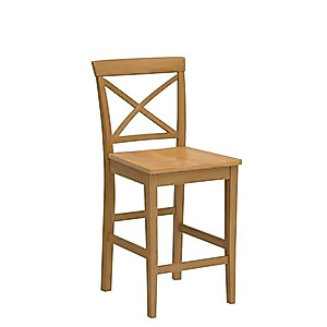 East West Furniture PBS-OAK-W Pub Counter-Height Bar Stool - Pub Height Kitchen Chairs, Set of 2, Oak