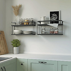 RICHER HOUSE Floating Shelves Bathroom, Black Wall Shelves Above Toilet, Bathroom Shelves Wall Mounted, Rustic Wood Hanging Shelves for Bedroom, Kitchen, Living Room, Bathroom Decor Storage - Black