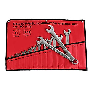 ABN Raised Panel Combination Wrench Set SAE Standard Wrench Set 1/4in to 1-1/4in 16-Piece Combination Wrenches Set