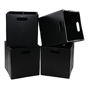 Xyskin Set of 4 Collapsible Plastic Storage Cubes Organizer with Handles, Foldable Cube Storage Baskets, Black