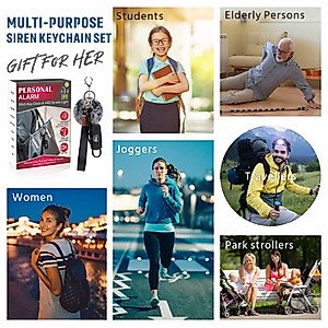 Safety Keychain Set for Women with Personal Safety Alarm, Safety Keychain Accessories with Security Alarm Keychain with Strobe LED Light, Hand Wrist Lanyard Key Chain Holder, Cute Pom Pom and Whistle