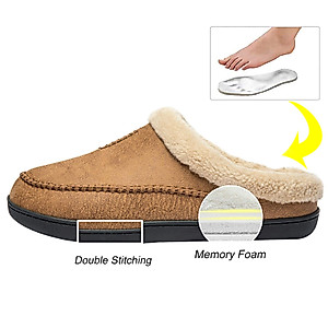 WOTTE Men's Moccasin Slippers Microsuede Fleece Fuzzy Lined Memory Foam House Shoes for Indoor Outdoor Size 11-12 Brown