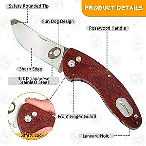 ZLemma Kids Pocket Folding Knife with Safety Rounded Tip, Made Of Japanese Stainless Steel and Rosewood, Children’s First Folding Knife With Sharp Blade