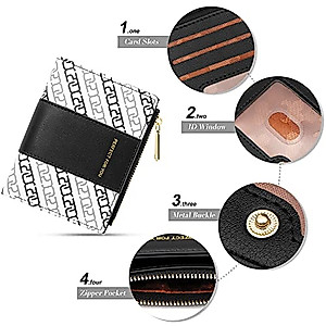 VOCUS Small Wallet for Women Bifold Leather Coin Purse Card Holder Wallet with Zipper Coin Pocket ID Window
