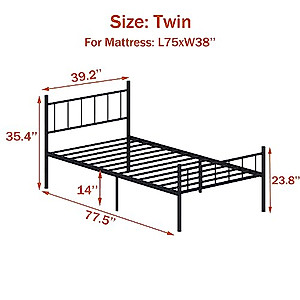 zunatu Metal Bed Frame Platform with Headboard & Footboard Heavy Duty Sturdy Foundation with Storage Space Squeak Resistant Easy Assembly,NO Box Spring Needed,Twin