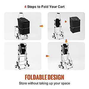 VEVOR Shopping Cart with Wheels, Stair Climbing Grocery Cart with 50L Removable Shopping Bag, 165lbs Foldable Utility Cart Trolley Dolly with Seat, Stair Climber Cart for Grocery Shopping Travel