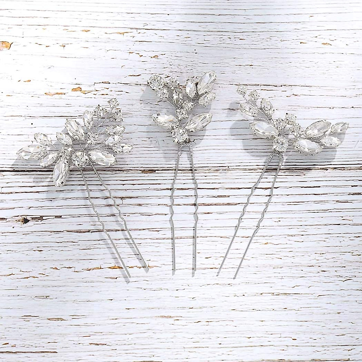 Unicra Bride Wedding Crystal Hair Pins Flower Bridal Hair Pieces Wedding Hair Accessories for Women and Girls Pack of 3 (Silver)
