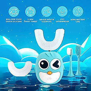 OKKOSTAR Electric Auto Toothbrush Kids U Shaped Toothbrush Set with 4 Brush Heads, BPA Free CPSIA Compliant, Kids 360 Toothbrush, Auto Brushes for Teeth Kids, Age 3-12