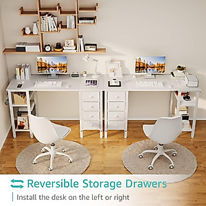 Lufeiya White Desk with Drawers & Storage Shelves, 47 Inch Study Work Writing Desk for Home Office Bedroom, Simple Modern Cute PC Computer Desks Table, White