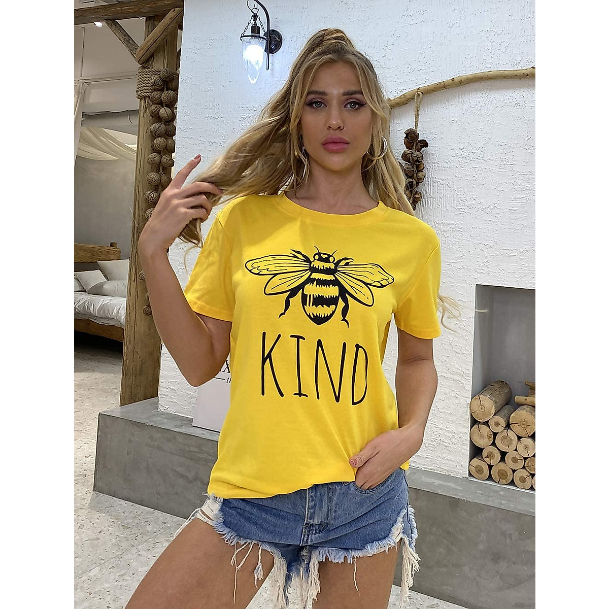 Be Kind Tshirt Women Cute Bee Graphic Shirt Funny Inspirational Teacher Short Sleeve Tees Tops Yellow Large