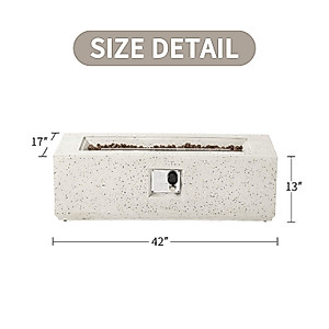 SUNBURY Outdoor 42 Inch Propane Fire Pit Table, Rectangular Fire Table, 40,000 BTU Spotted White Patio Gas Fire Table w Lava Rocks, Waterproof Cover