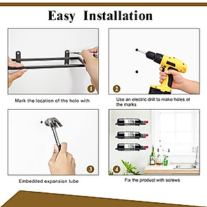 YALINKA Metal Wall Mounted Wine Racks, Hanging Wine Bottle Display Organizer Holder with Screws, Beverages Liquor Bottles Storage Shelf for Home Kitchen Bar Decor (Black 9)