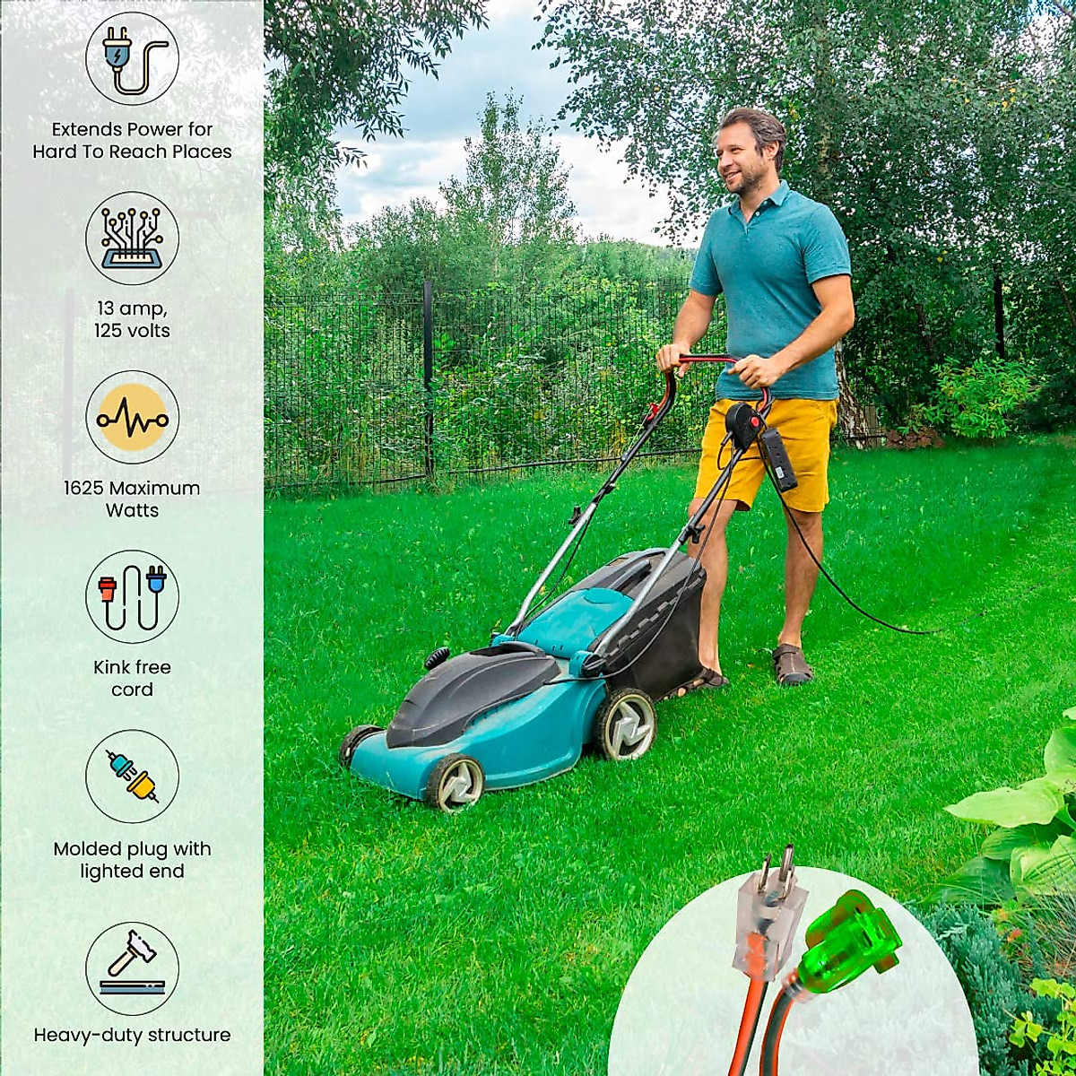 GoGreen Power GG-13725 16/3 25’ SJTW Outdoor Extension Cord, Lighted End, 25 Ft