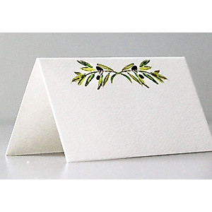 Nancy Nikko Place Cards with Green Leafy Olive Branch for Weddings, Showers, and Dinner Parties. Table Tent Style, Scored for Easy Folding. Available in Pkgs of 12/25 / 50 (50)