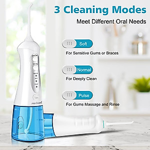 Water Flosser Cordless Teeth Cleaner, Professional Wate Flosser Oral Care for Braces Bridges Care IPX7 Waterproof Dental Flosser with 4 Interchangeable Jet Tips, Detachable Water Tank for Home Travel