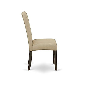 EAST WEST FURNITURE 7Pc Square 36/54 inch Kitchen Table With 18 In Leaf And 6 Parson Chair With Cappuccino Finish Leg And Linen Fabric- Brown Color