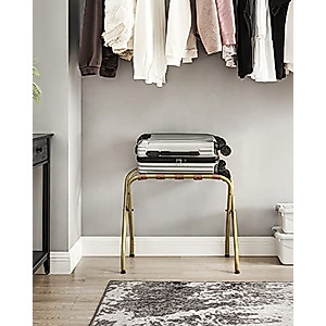 SONGMICS Luggage Rack, Luggage Rack for Guest Room, Suitcase Stand, Steel Frame, Foldable, for Bedroom, Golden URLR064A01