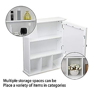 Sandinrayli Bathroom Wall Cabinet, Bathroom Mirror Cabinet with Mirror,Wood Medicine cabinets for Bathroom with Adjustable Shelf & 3 Open Compartments,(White)