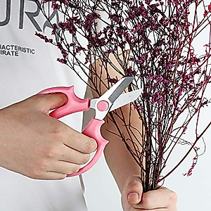 Jasni Garden Pruning Shears Scissors with Comfort Grip Handle, Premium Steel Professional Floral Scissors, Perfect for Arranging Flowers, Pruning, Trimming Plants, Gardening Tool (Pink)