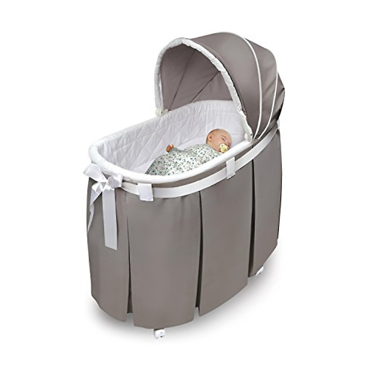 Wishes Oval Rocking Baby Bassinet with Bedding, Storage, and Pad