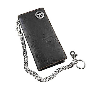 Biker Rock Star Concho Mens Card Money Long Black Real Leahter Wallet With Chain