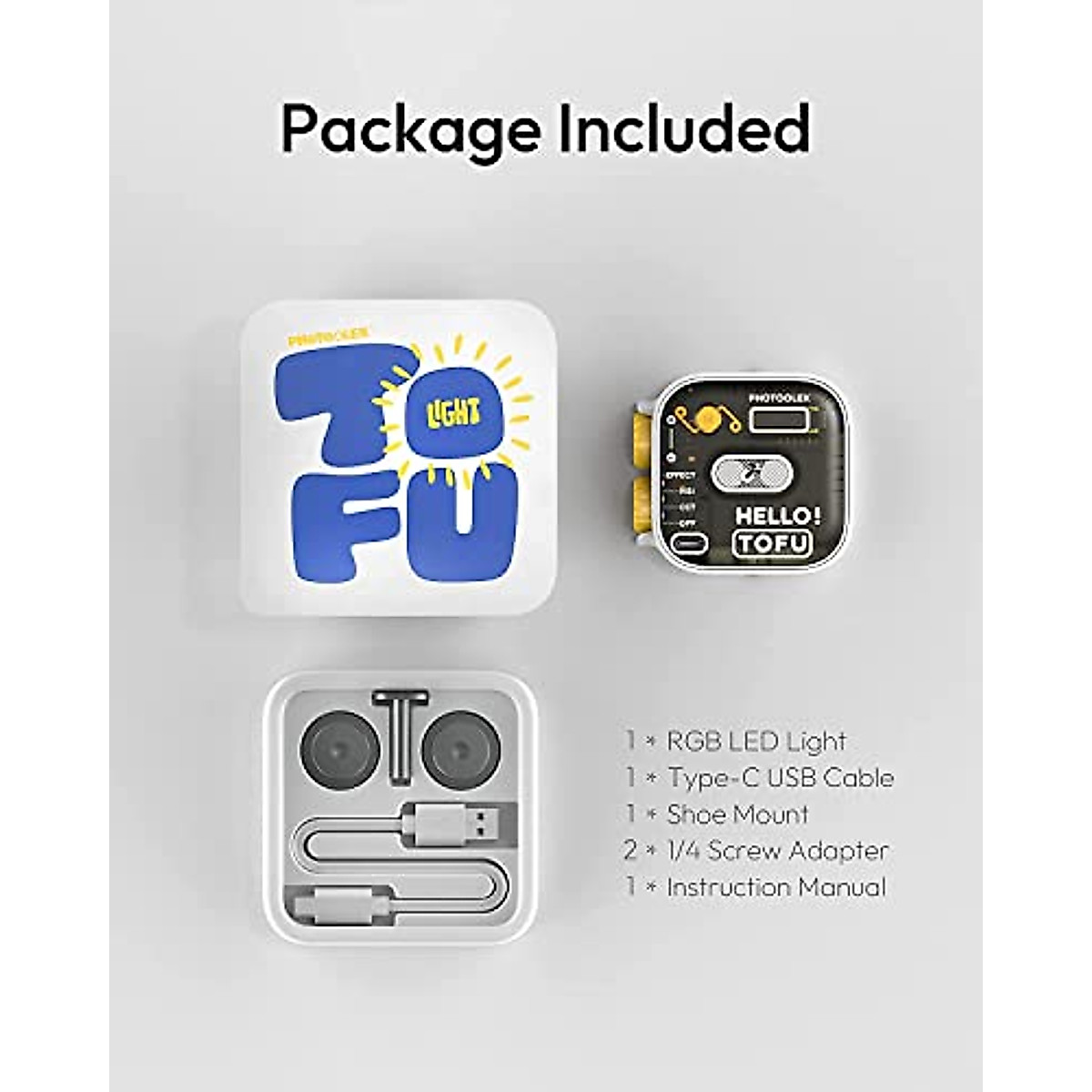 RGB Video Light, PHOTOOLEX TOFU Camera Light Mini 360° Full-Color LED Light 2500-9900K, Magnetic Photography Video Lights Rechargeable Battery for DSLR Camera GoPro Studio Streaming Tiktok Vlog Live