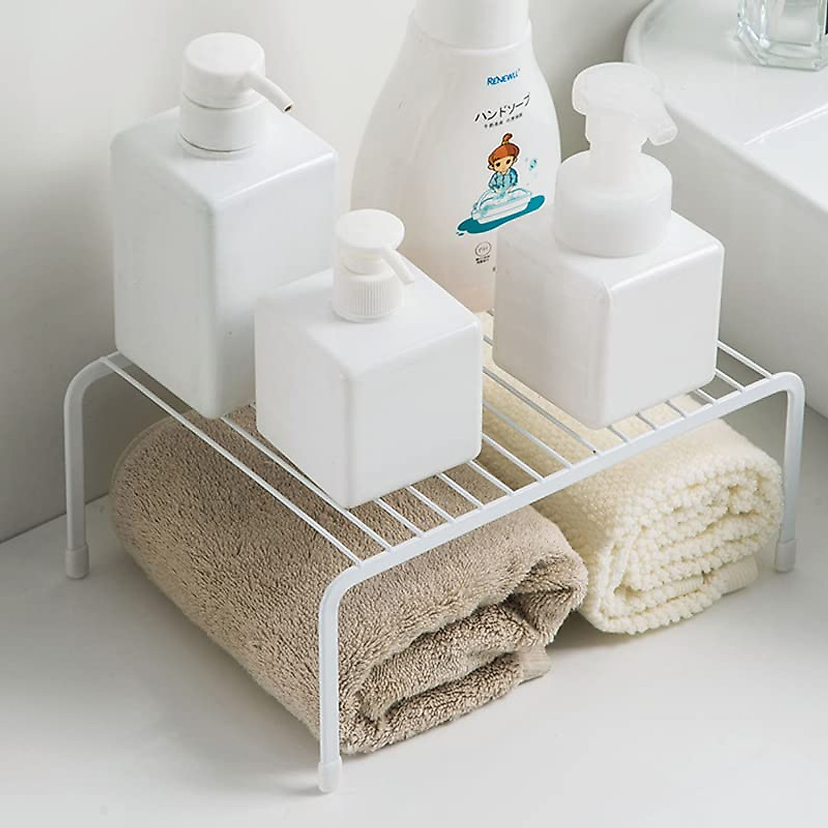 1 Tier Under Sink Organizers and Storage, Kitchen Bathroom Cabinet Organizer with Hooks,Cabinet Basket Storage Shelf,White