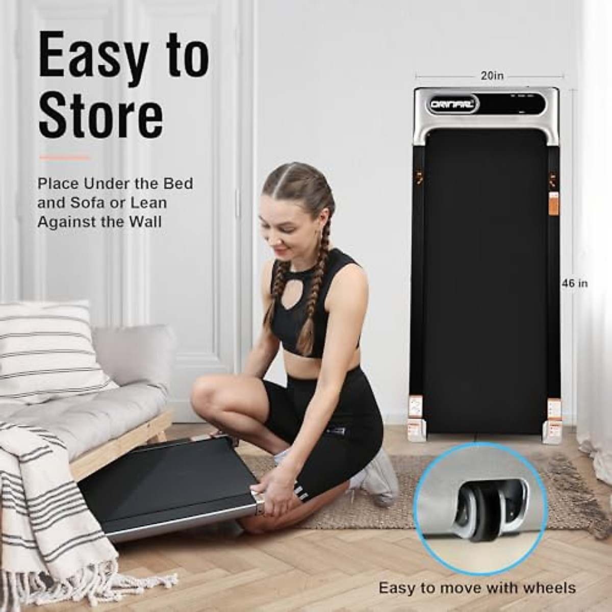 Orinar Under Desk Treadmill, Walking Pad with Remote Control, 2.5 HP Portable Walking Jogging Running Machine for Home Office, LED Display
