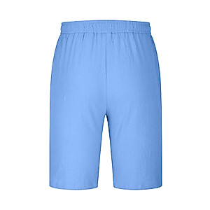 Board Shorts Boys Men Linen Shorts Elastic Waist Drawstring Cotton Linen Shorts with Pockets Loose Fit Outdoor Summer Beach Shorts Men Shorts 7 Inch Inseam Pack Light Blue 4X