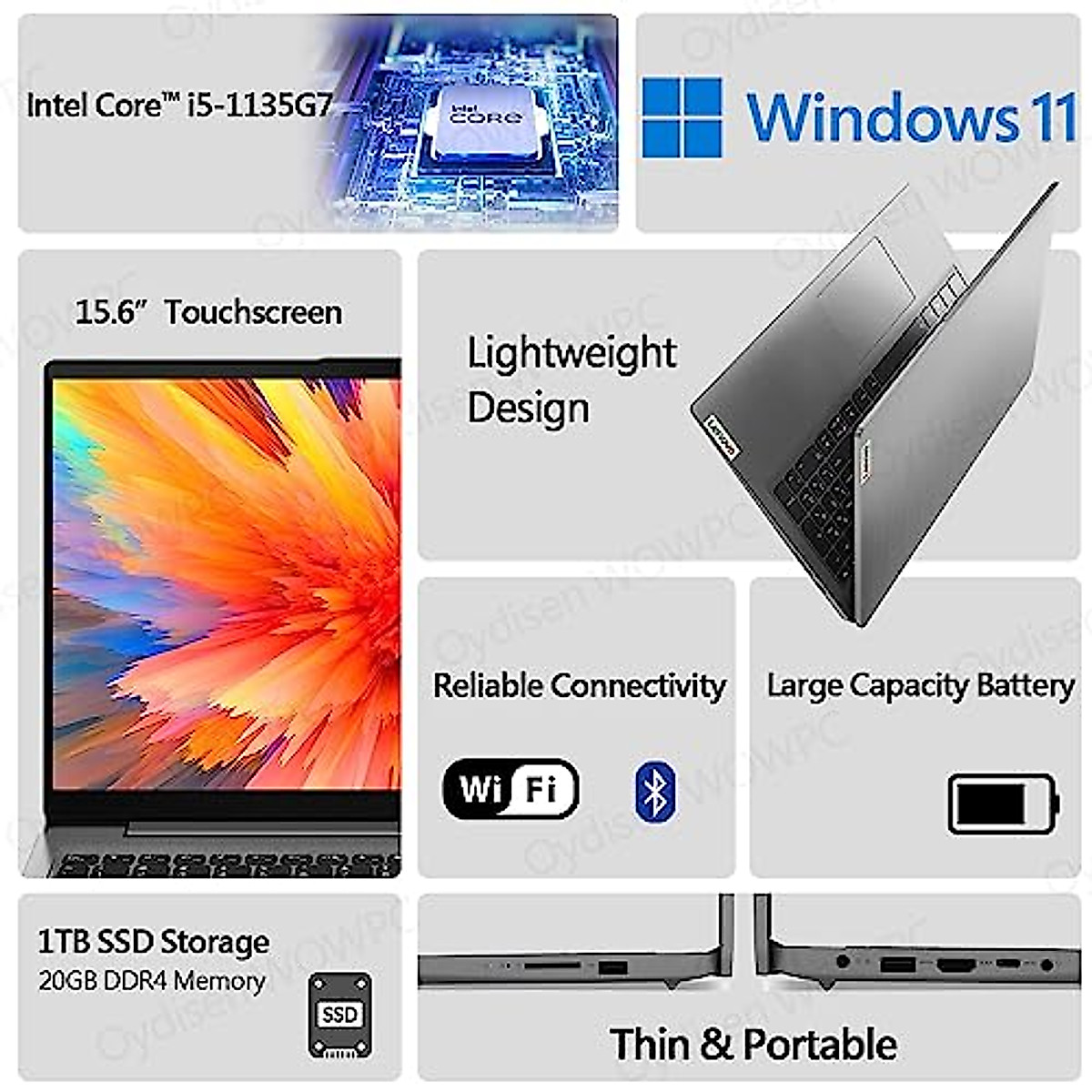 Lenovo 15.6" Touchscreen Laptop, Intel Core i5-1135G7 Processor, 20GB RAM, 1TB SSD, IdeaPad 3, 15.6 inch FHD Display, Wi-Fi 6 & Bluetooth 5, Long Battery Life, Windows 11, 1 Year Microsoft 365