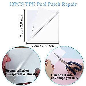 10 Packs TPU Air Mattress Patch Repair Kit, Clear Vinyl Pool Patches for Inflatables Toys/Boats, Bounce House, Swimming Pool, Waterproof Bag, Tubes Air Bed, Pool Float, Tent, Canvas, Umbrella, 2.8inch