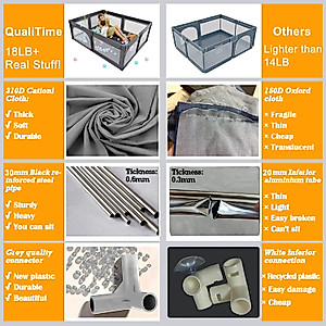 Baby Playpen, Playpens for Babies, Extra Large Playyard for Toddler, Reliable Kids Activity Center, Sturdy Safety Playpen with Anti-Slip Suckers and Super Soft Breathable Mesh (Dark Gray, Large)