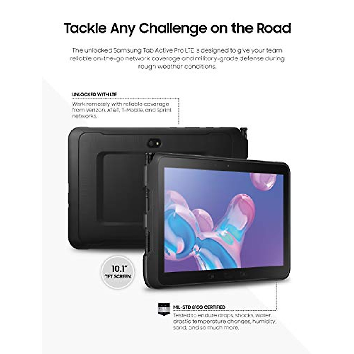 Samsung Galaxy Tab Active PRO 10.1" | 64GB & LTE (UNLOCKED) Water-Resistant Rugged Tablet, Black – SM-T547UZKAXAA (Renewed)