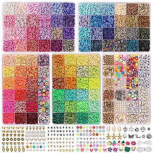 QUEFE 8100pcs, Clay Beads for Bracelet Making Kit, 92 Colors Flat Heishi Beads for DIY Crafts Necklace Jewelry Making Gifts