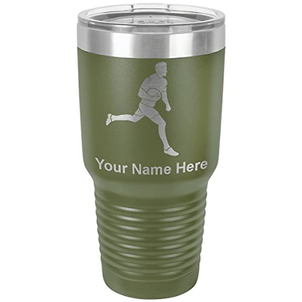 LaserGram 30oz Vacuum Insulated Tumbler Mug, Rugby Player, Personalized Engraving Included (Camo Green)