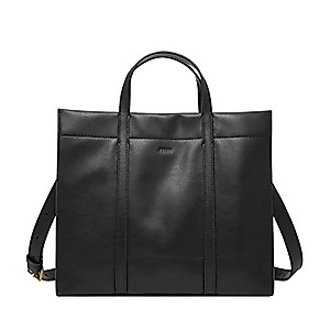 Fossil Women's Carmen Leather Shopper Tote Purse Handbag, Black (Model: ZB7938001)